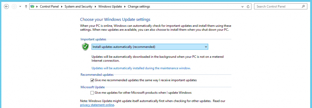 Edit Windows Updates in Windows 2012